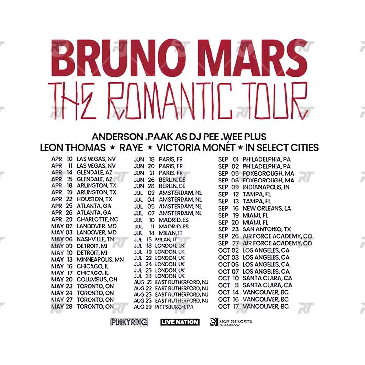 New Show Added Bruno Mars The Romantic Tour 2026 Shirt, 2 Sides ...